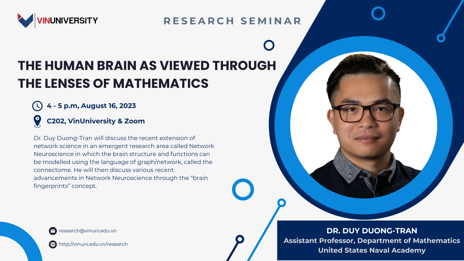 [Research Seminar] The Human Brain as viewed through the lenses of Mathematics - Dr. Duy Duong ...